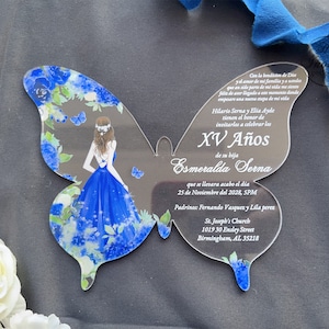 Royal Blue Rose and Butterfly Quinceañera Invitation, Fancy Sweet 15 ...