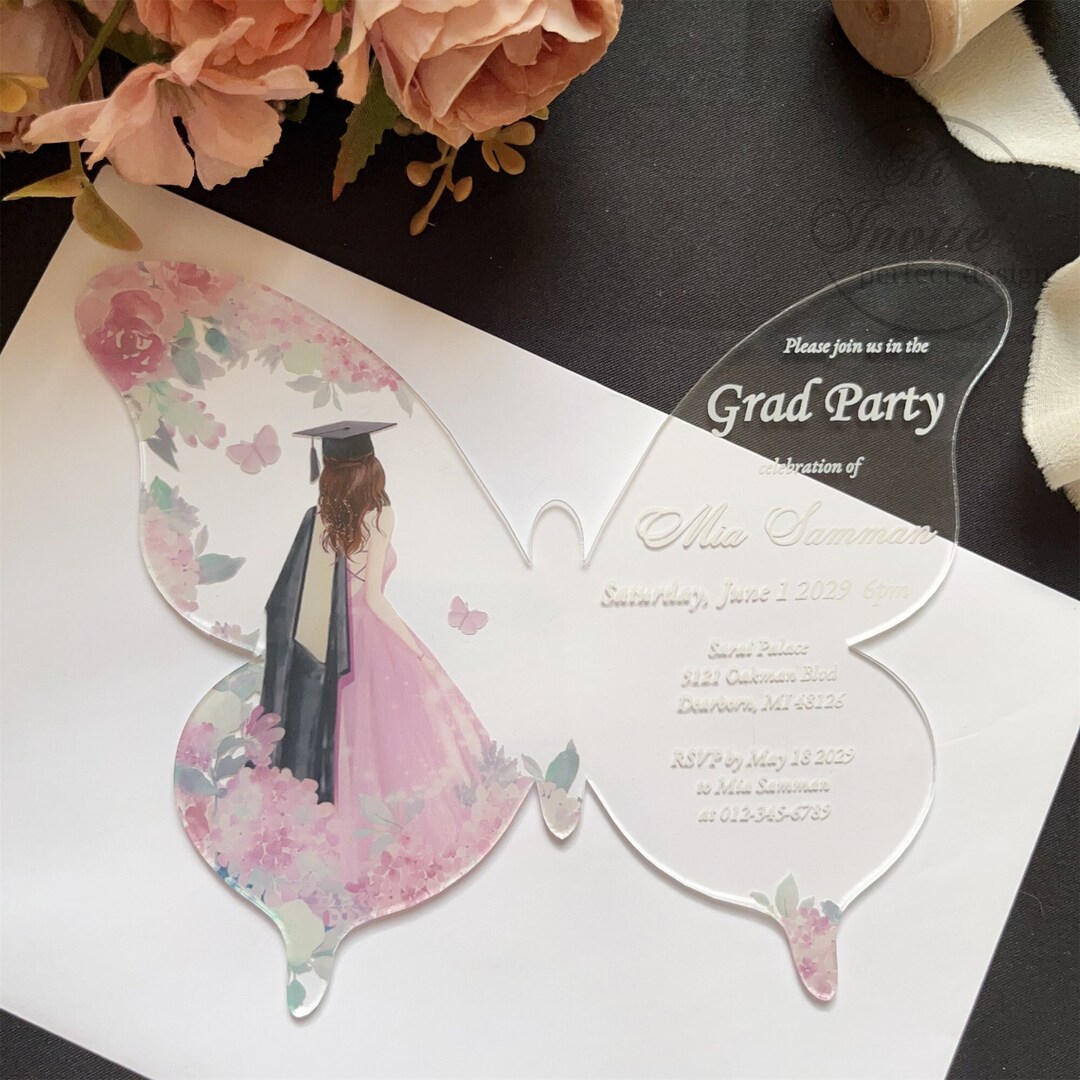 Girl in Cap and Gown for Graduation Party Invite, High School ...