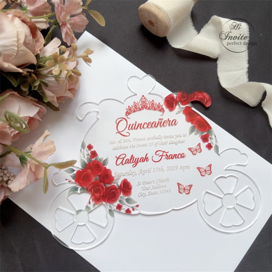 Pumpkin Carriage Invitation on Acrylic Glass for Quinceanera ...