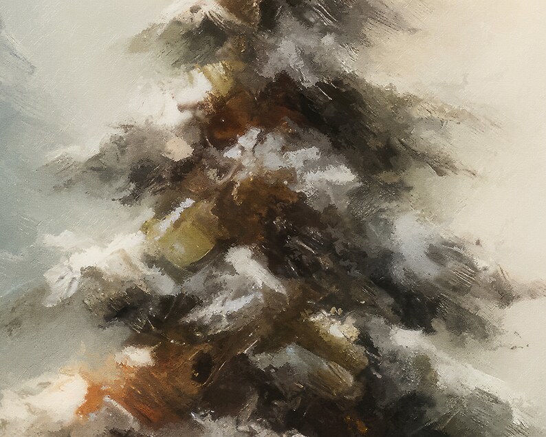 Snowy Pine Tree in a Mountain Forest Digital Download Oil Painting Art ...
