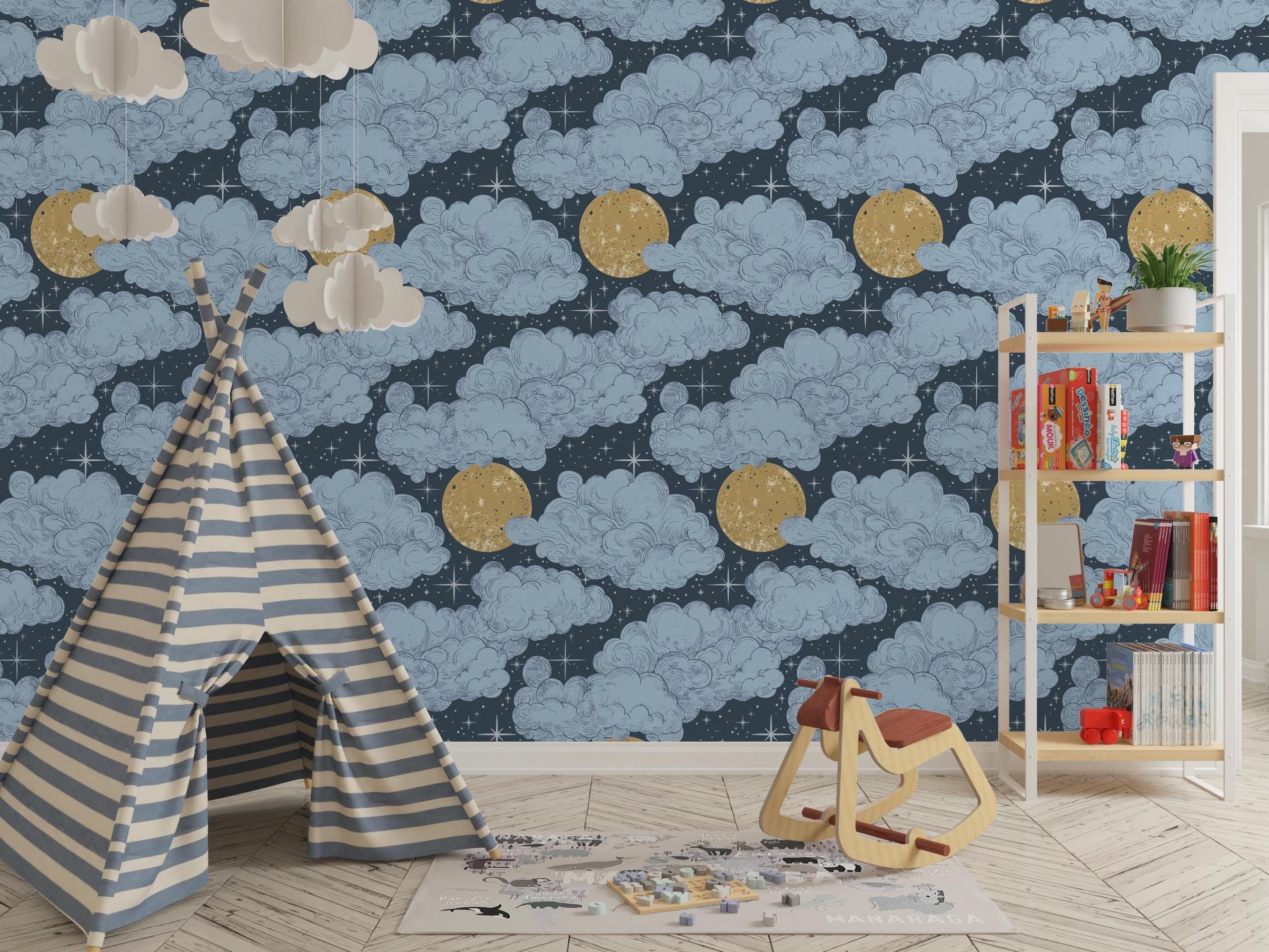 Whimsical Navy Blue Dark Night Sky Textured Peel and Stick Wallpaper ...