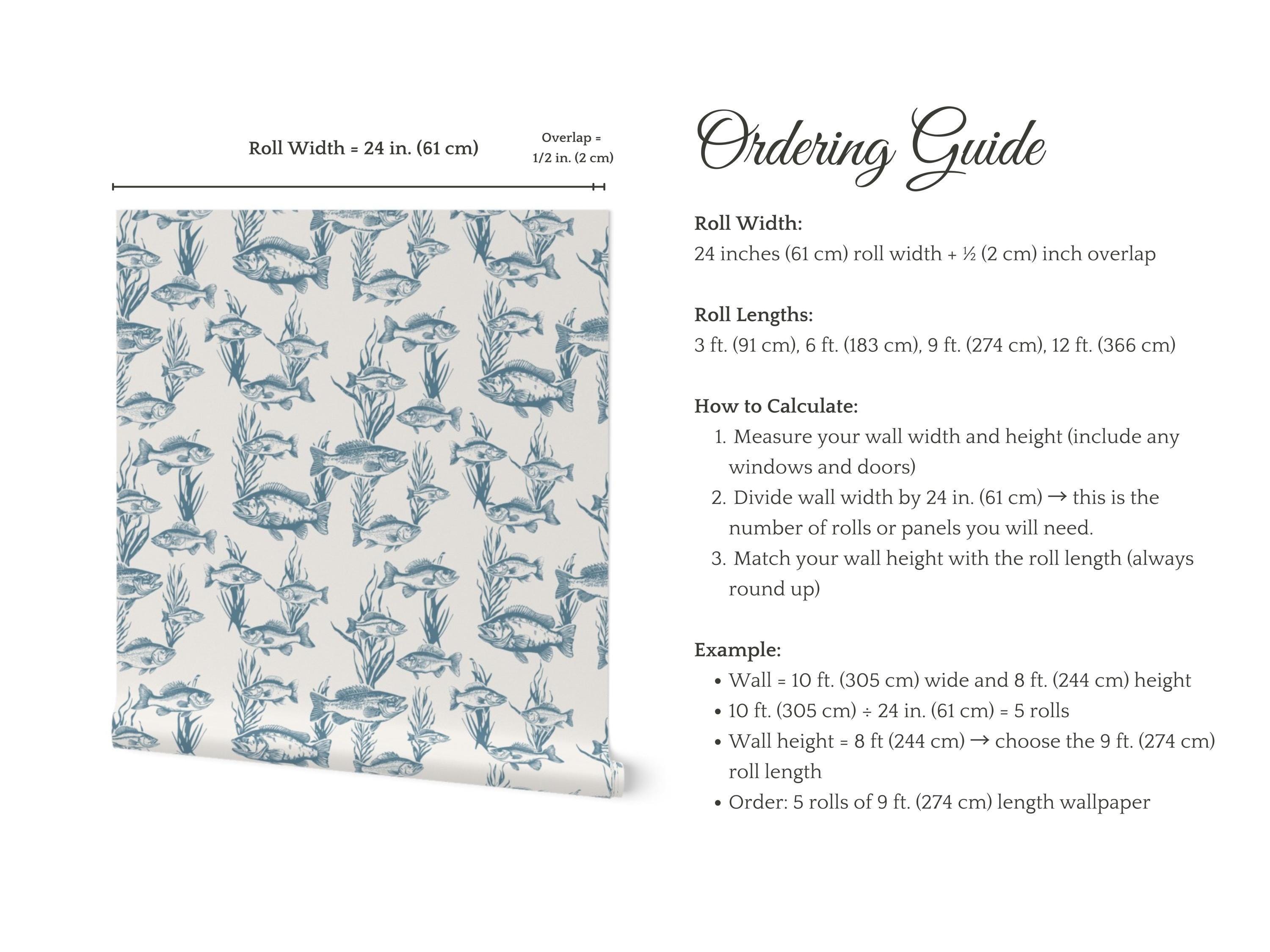 Nautical Blue Fish Toile Wallpaper: Coastal Lake-house Peel and Stick ...