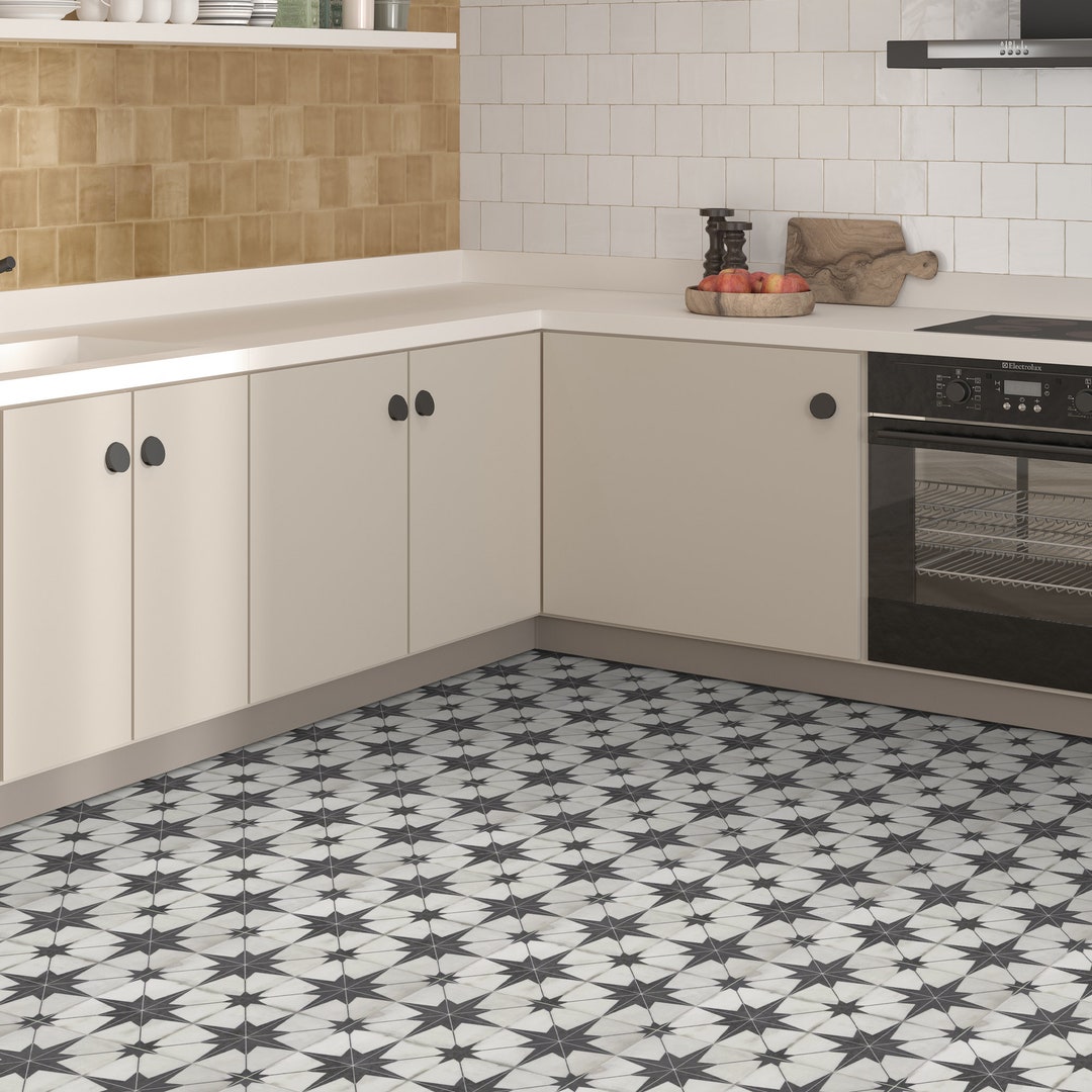 16-sheet Peel and Stick Floor and Wall Tile, 9" X 9" Patterned Star SPC ...