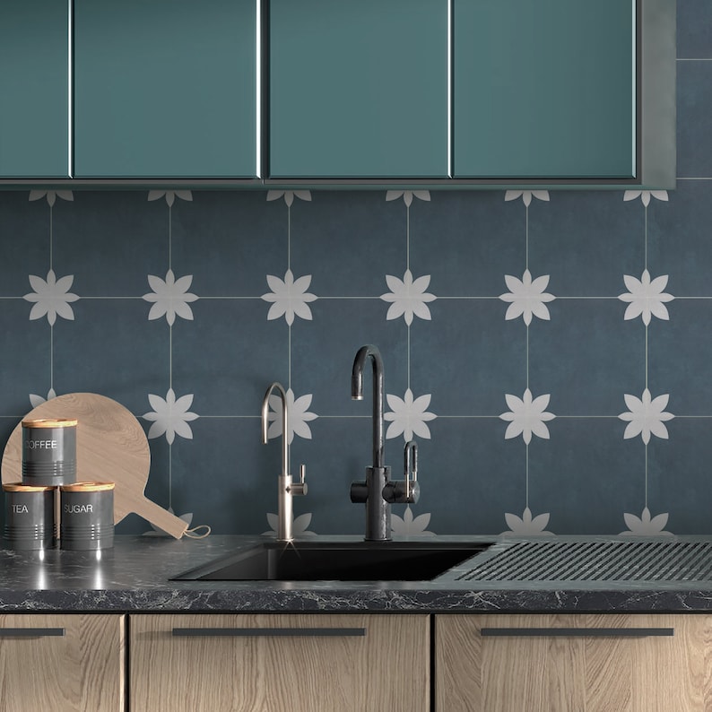 Flower Pattern Peel and Stick Vinyl Tile, Stone Composite Backsplash ...