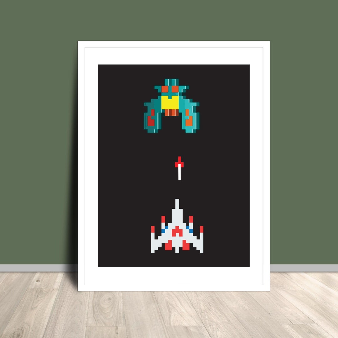 Galaga Classic Arcade Game Art Collection Retro 8-bit Vintage Video ...