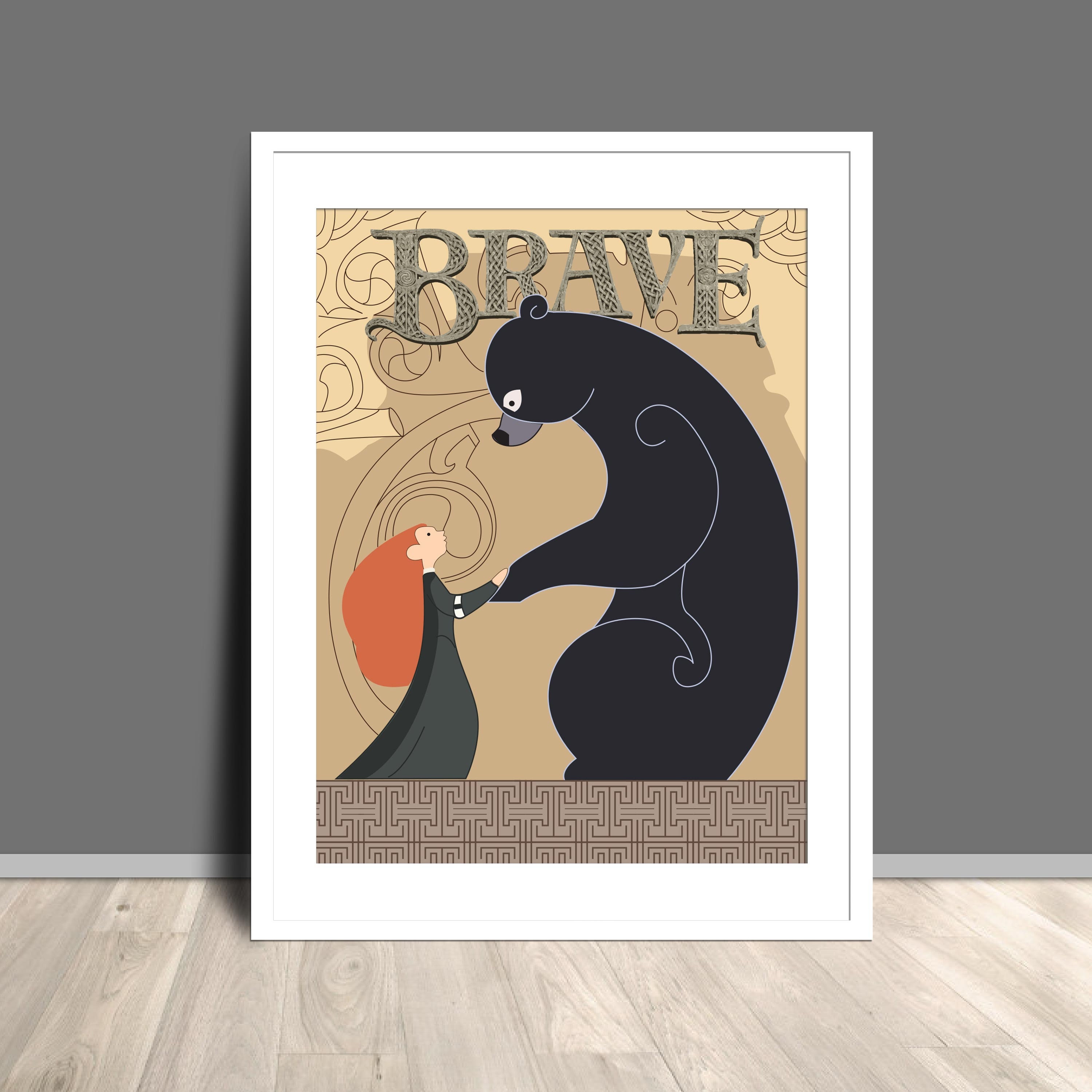 Brave Inspired Poster, Merida & Bear Bonding, Animated Movie ...