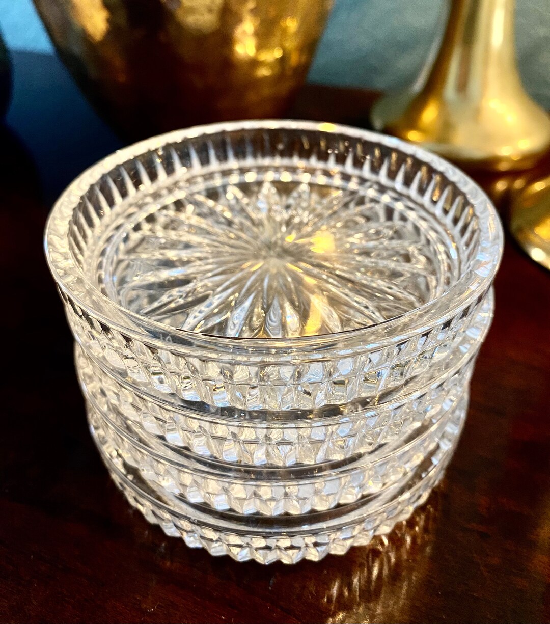 Princess House Royal Highlights Hand Blown Crystal Glass Coasters Set ...