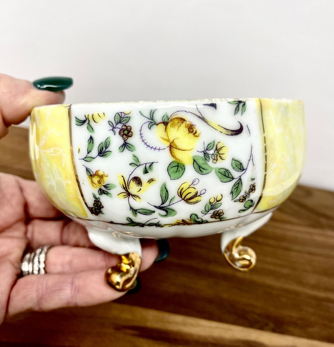 Vintage Japanese Floral Iridescent Porcelain Bowl Compote INARCO Japan ...
