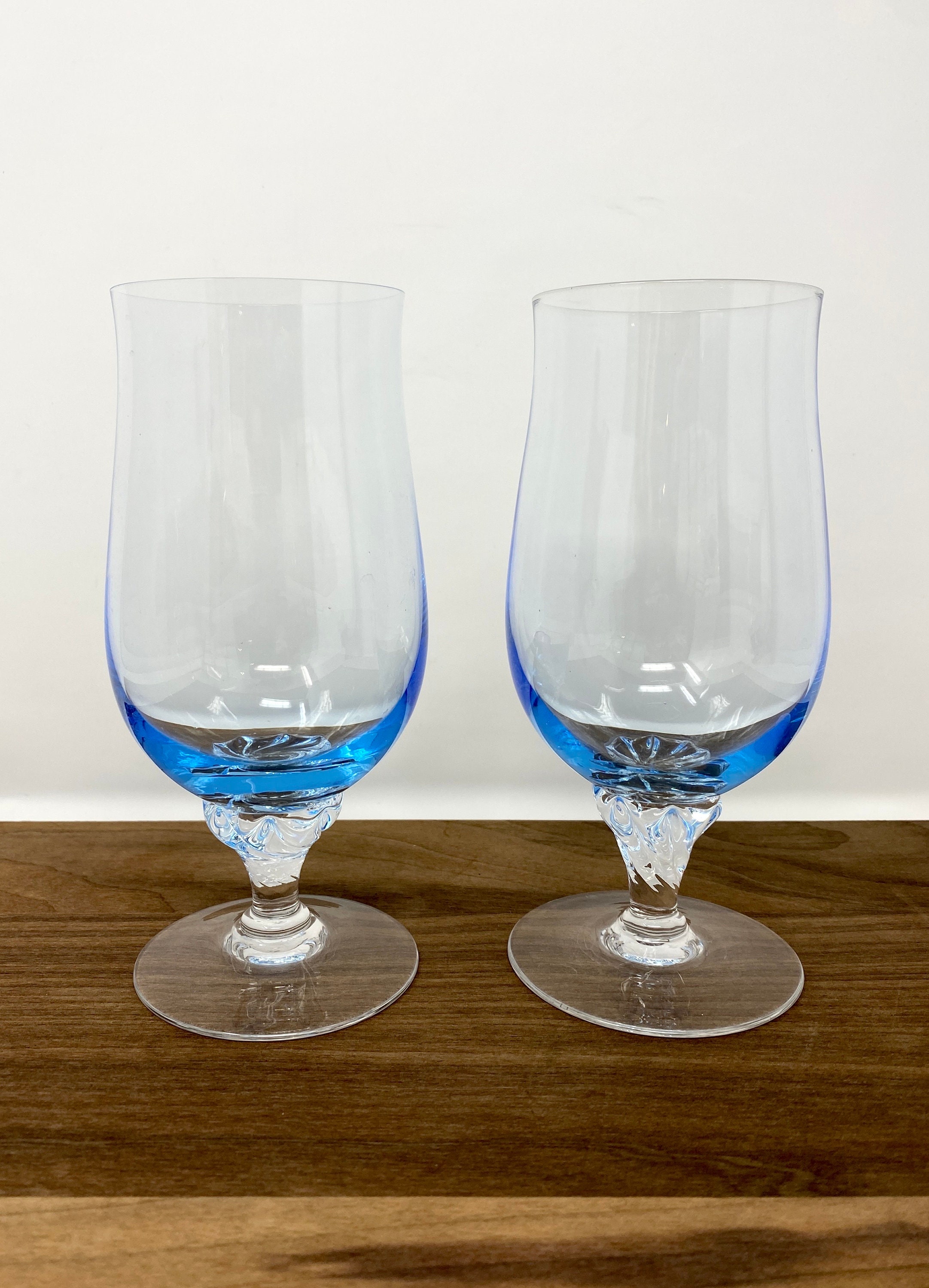 Sasaki Hawthorne Blue Azure Crystal Stemware Set of 2 Iced Tea or Wine ...