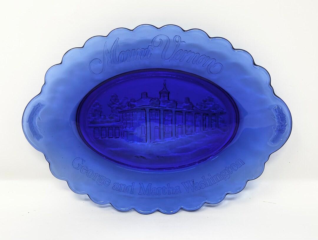 Vintage AVON Blue Glass Mount Vernon George and Martha Washington Oval ...