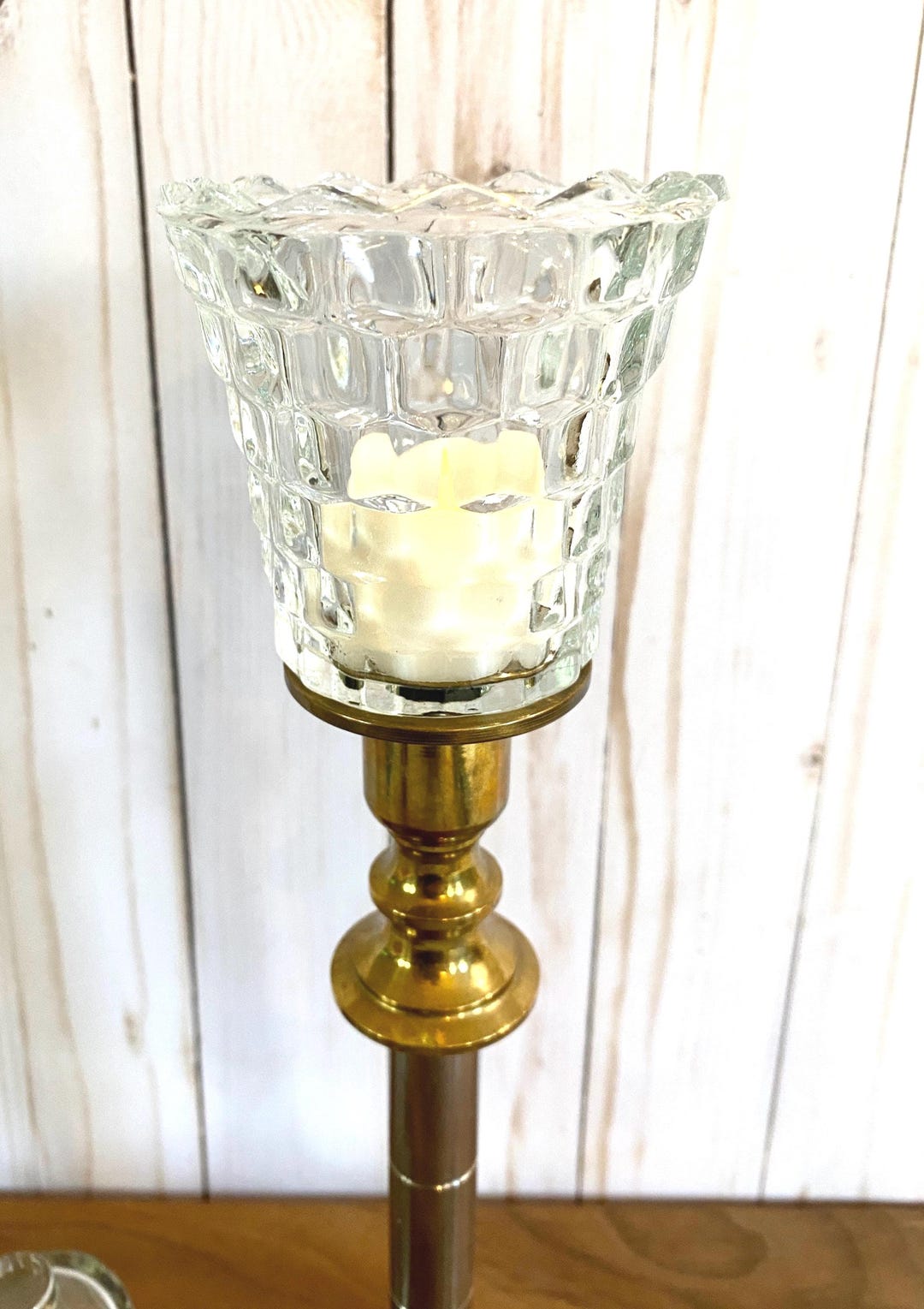 Vintage Glass Peg Votive Clear Glass Tealight Candle Holder Basket ...