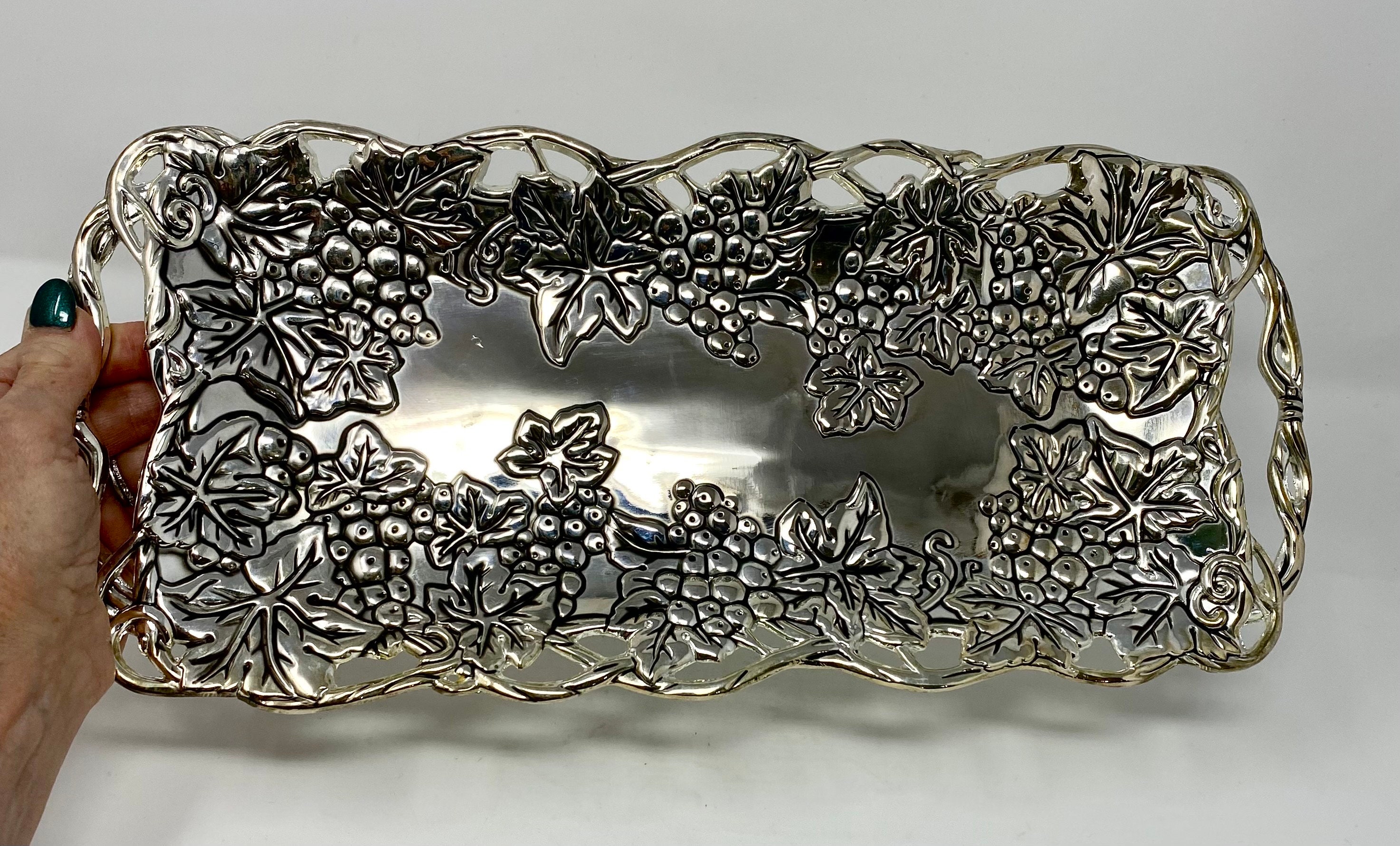 Godinger Silver Tray Grapevine Design Handles Vintage Silver - Etsy