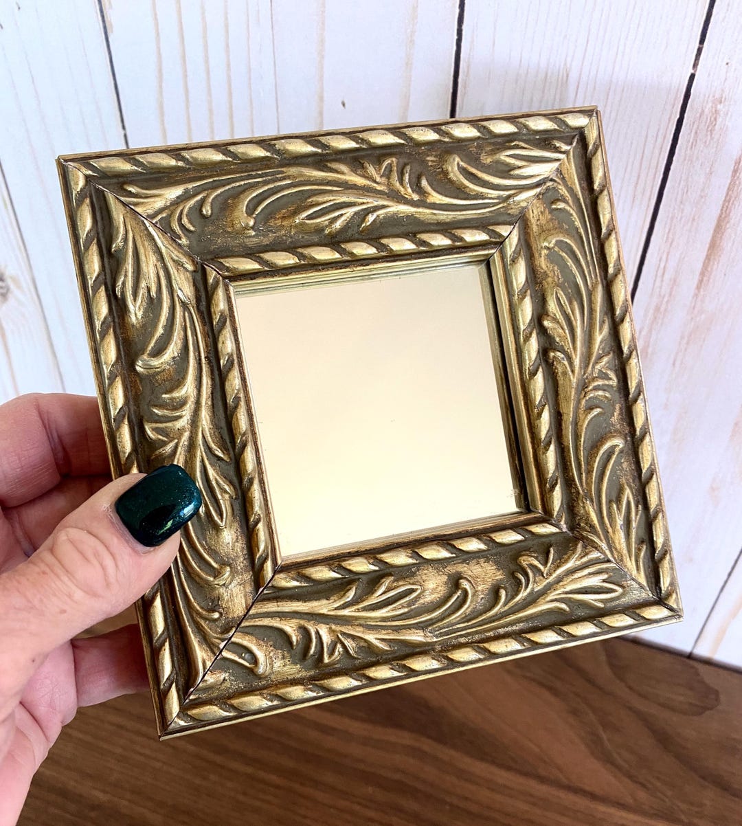 Vintage Small Wooden Mirror Gold Toned With Dainty Colorful Scroll ...