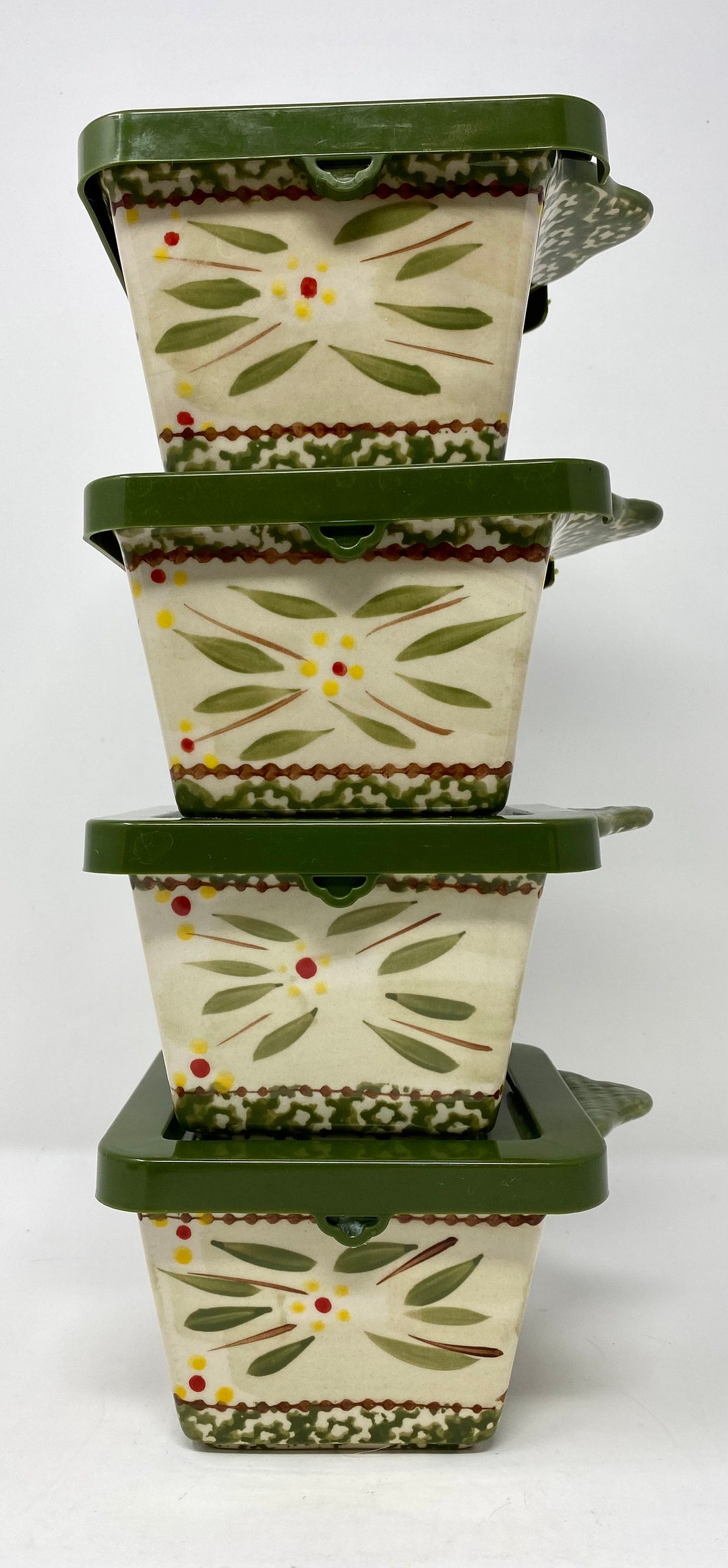 Temp-tations Old World Green Ramekin: 10 Oz Square Bakeware With Lid - Etsy