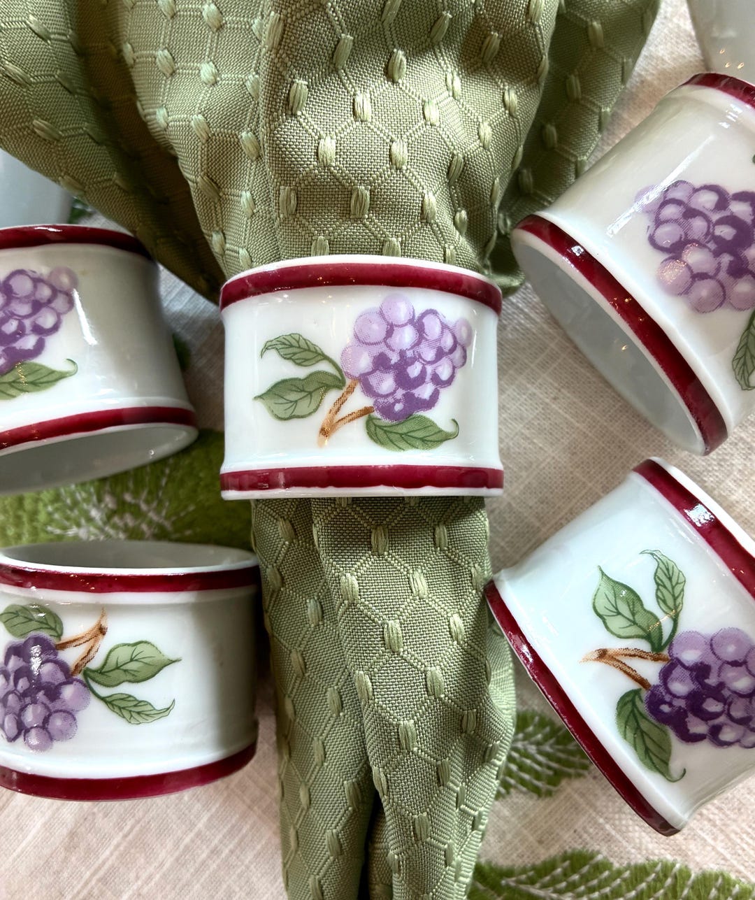 Vintage Ceramic Napkin Rings - Grapes & Floral Design - Set of 6 - Etsy