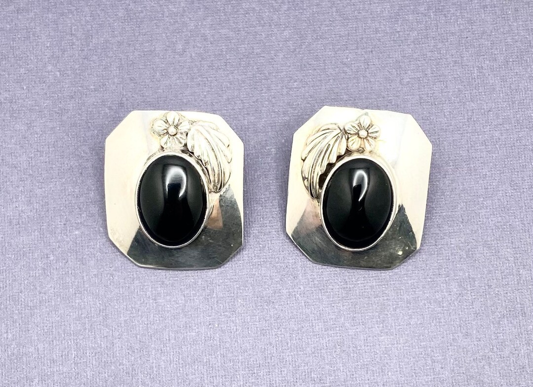 Vintage Artisan CDF Retro Deco Geometric Sterling Silver Onyx Stone ...