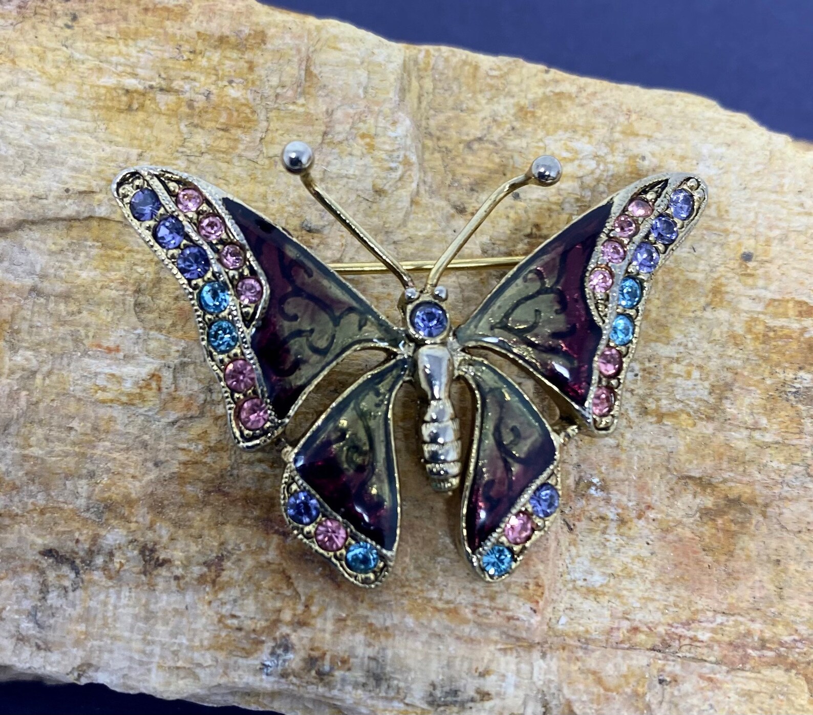 Rhinestone Enamel Butterfly Brooch Signed LC Liz Claiborne Designer Pin ...
