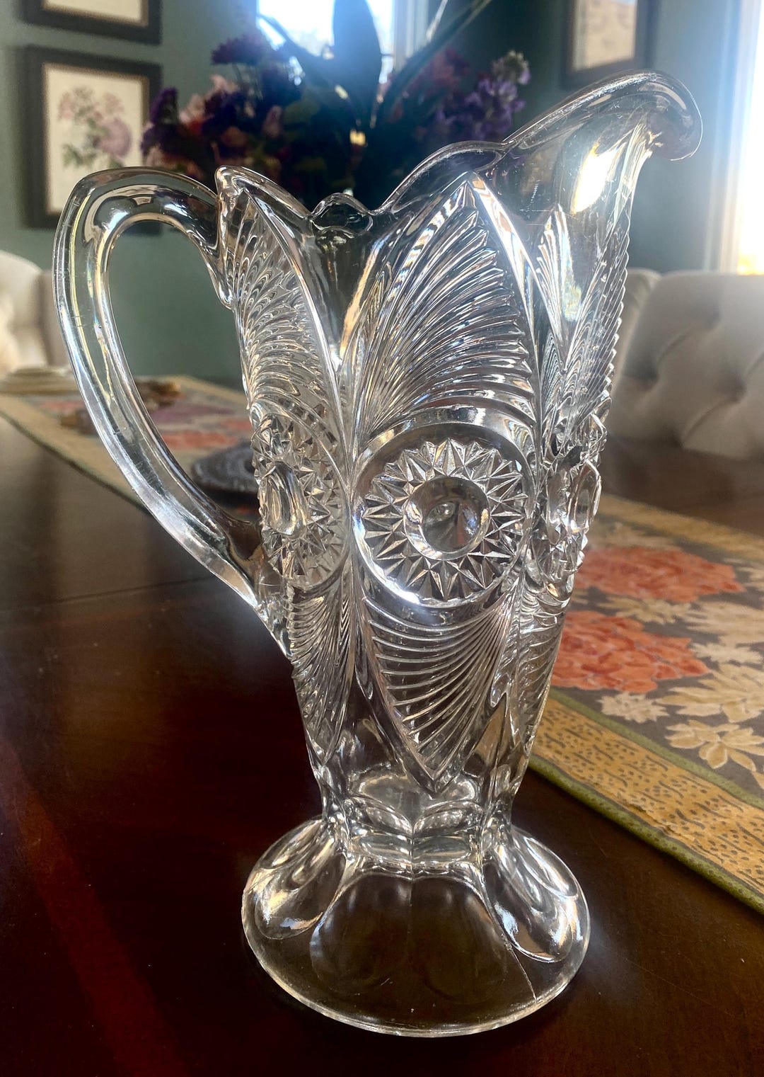1904 EAPG Pattern Glass Bulls Eye & Fan Daisies in Oval Footed Water ...