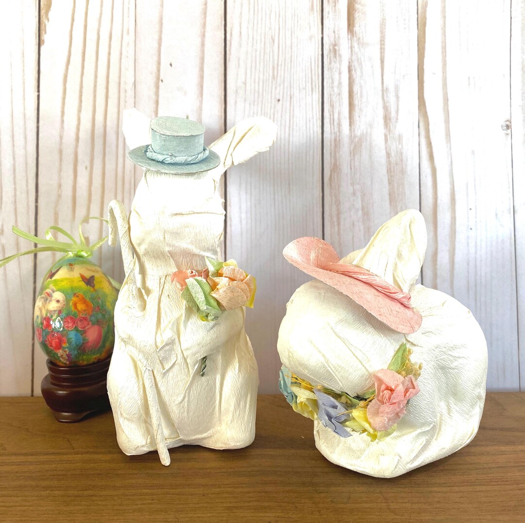 Vintage White Paper Mache Easter Bunnies Rabbits Sculptures Easter ...
