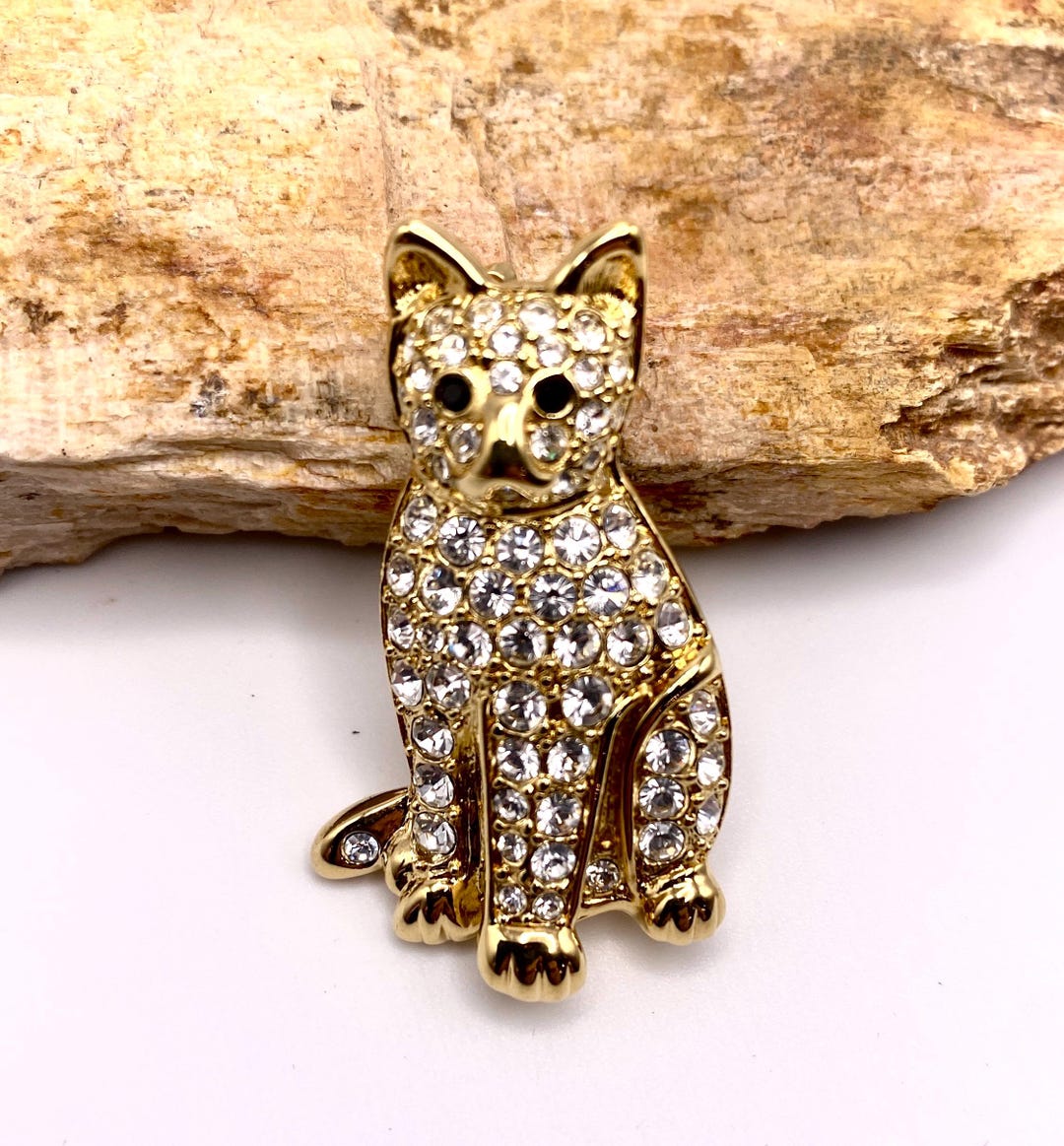 Vintage Cat Pin Carolee Style With Pave Rhinestones Kitty Brooch ...