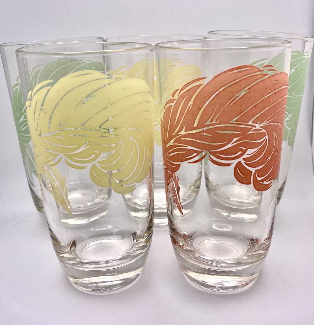 MCM Drinking Glasses Set of 5 Pastel Colored Tumblers Feathers Design ...