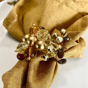 Jeweled Amber and Gold Clusters Napkin Rings Set of 6 Vintage Napkin ...