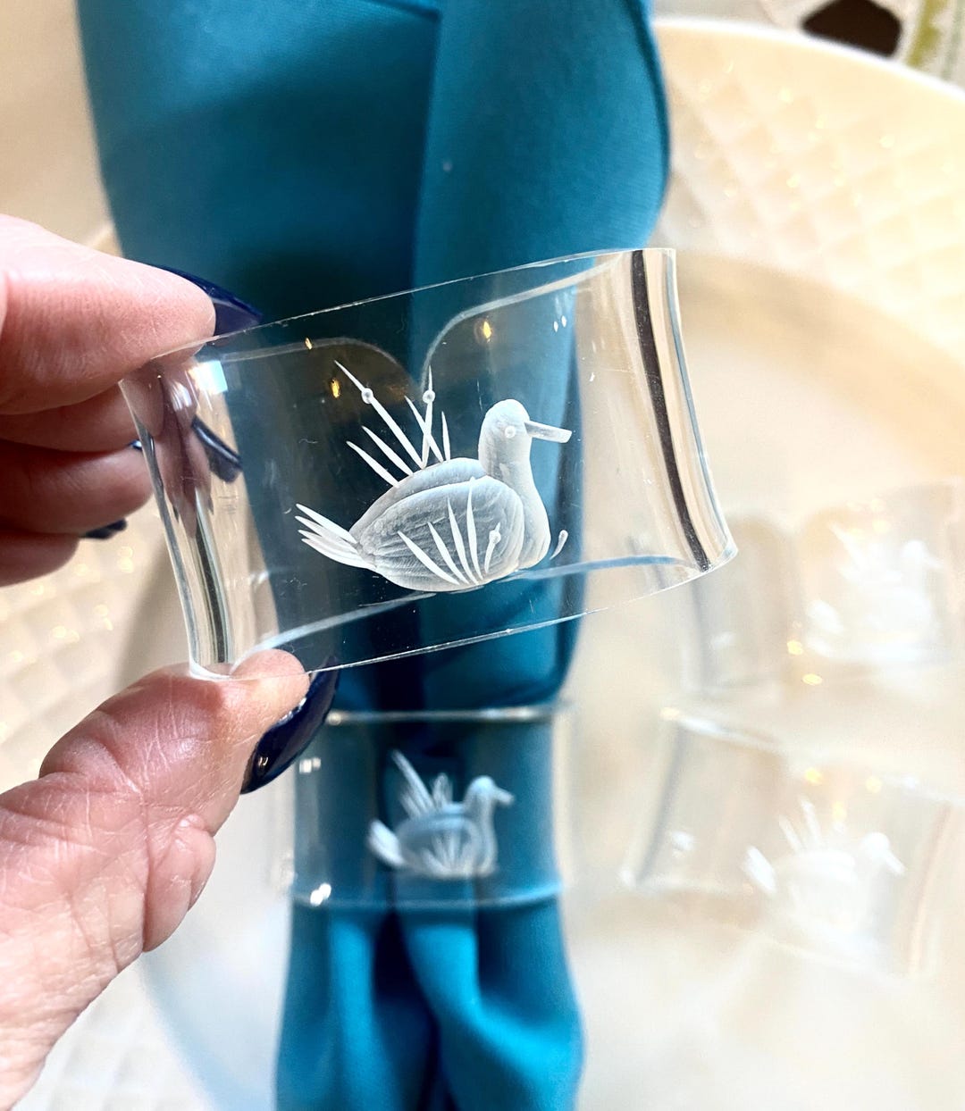 Vintage Clear Lucite Acrylic Duck Themed Napkin Rings Set of 5 Duck ...