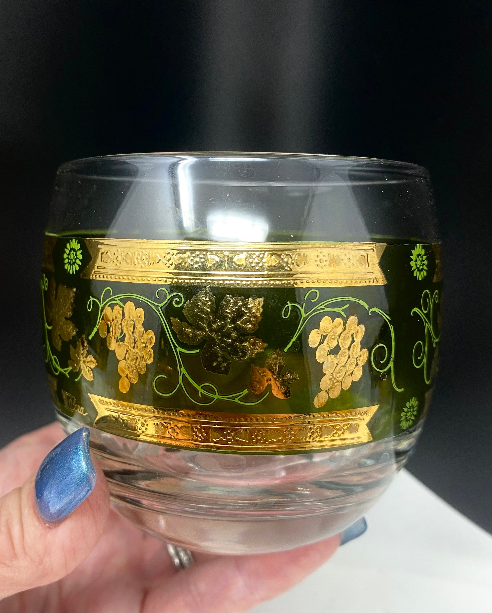 Cera Golden Grapes Roly Poly Glass Cera Barware 1960s Cocktail Glass ...