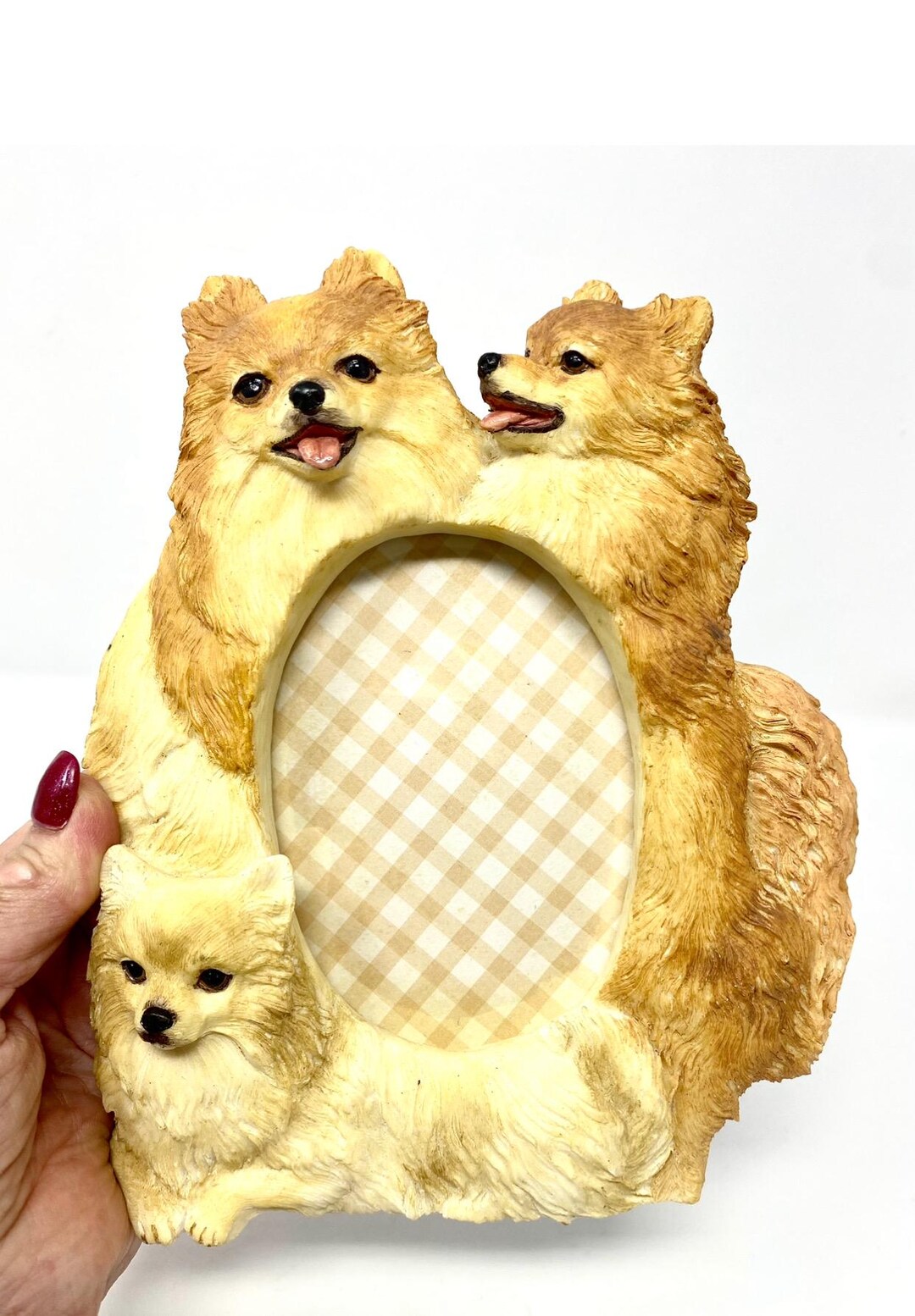 Dog Themed Resin Pomeranian Picture Frame 3.5” X 4.5” Oval Photo ...