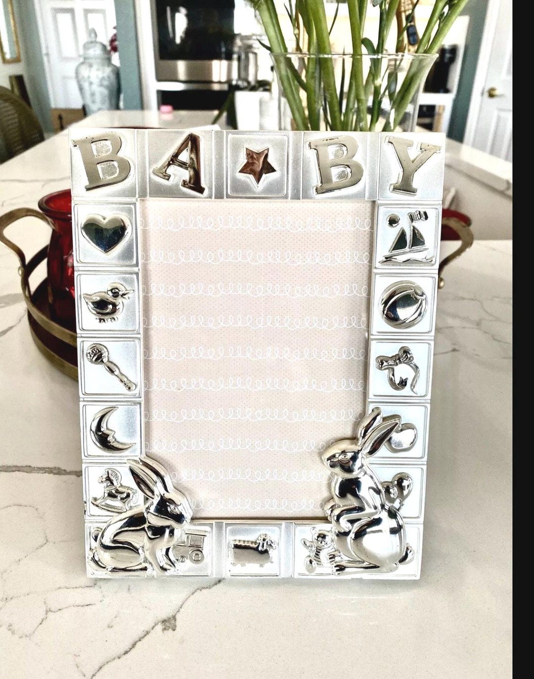 Baby Block in Silver Metal 3D Picture Frame Rabbits & Toys 5 X 7 Photo ...