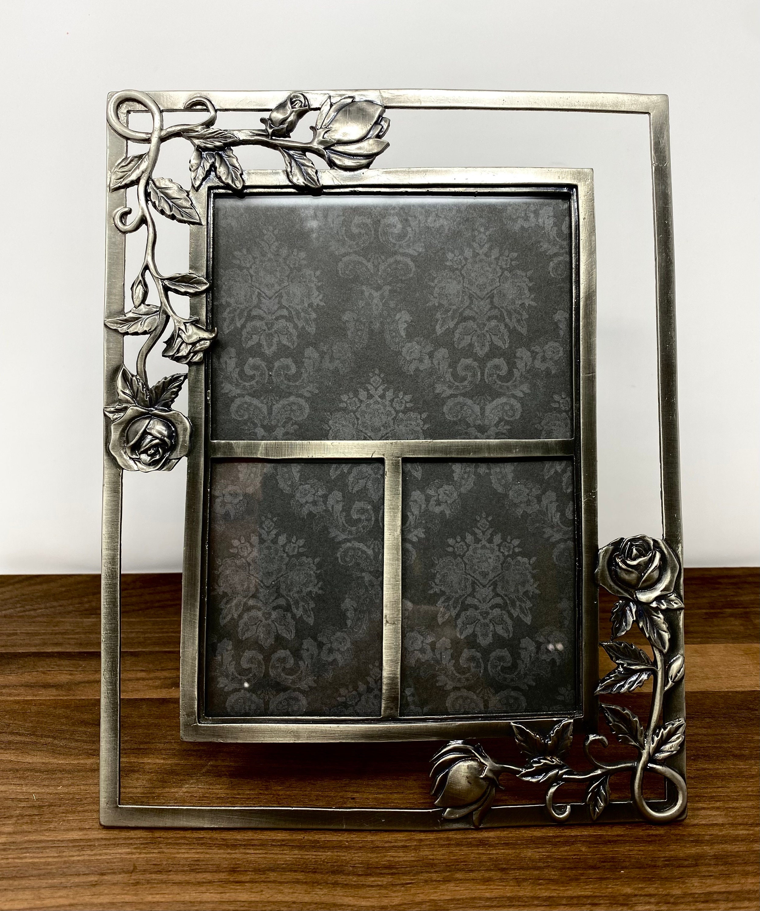 Silver Metal Multi Photo Triple Collage Floral Design Frame Holds 3 ...
