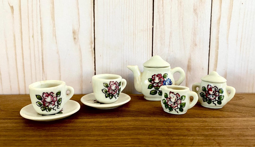 Miniature Tea Set Dollhouse Home Decoration Teacups & Saucers Colorful ...