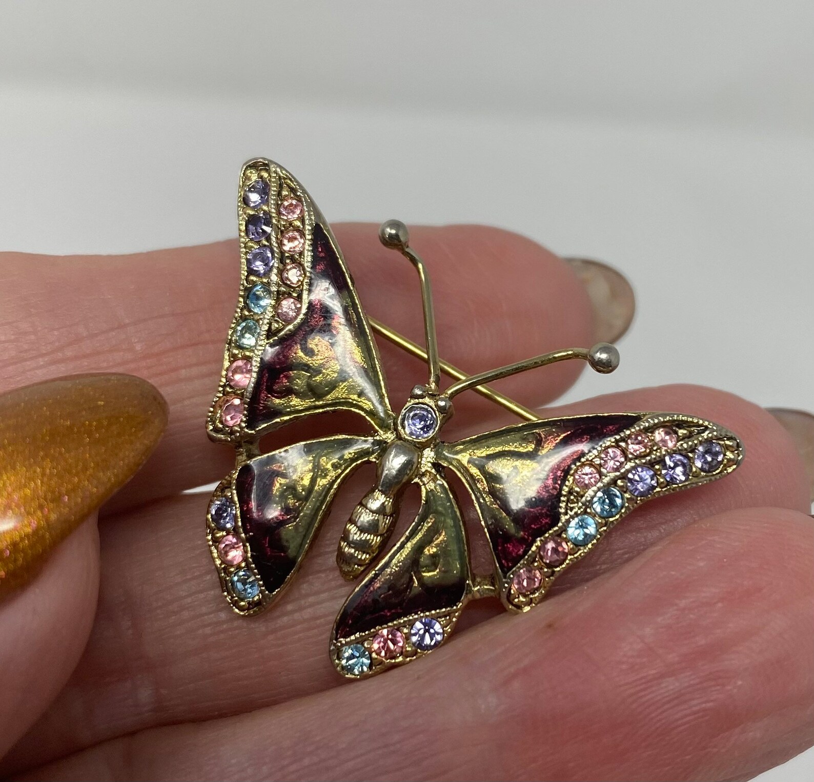Rhinestone Enamel Butterfly Brooch Signed LC Liz Claiborne Designer Pin ...