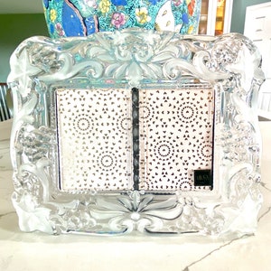 Vintage Mikasa Crystal Double Photo Frame With Raised Etched Roses 3” X ...