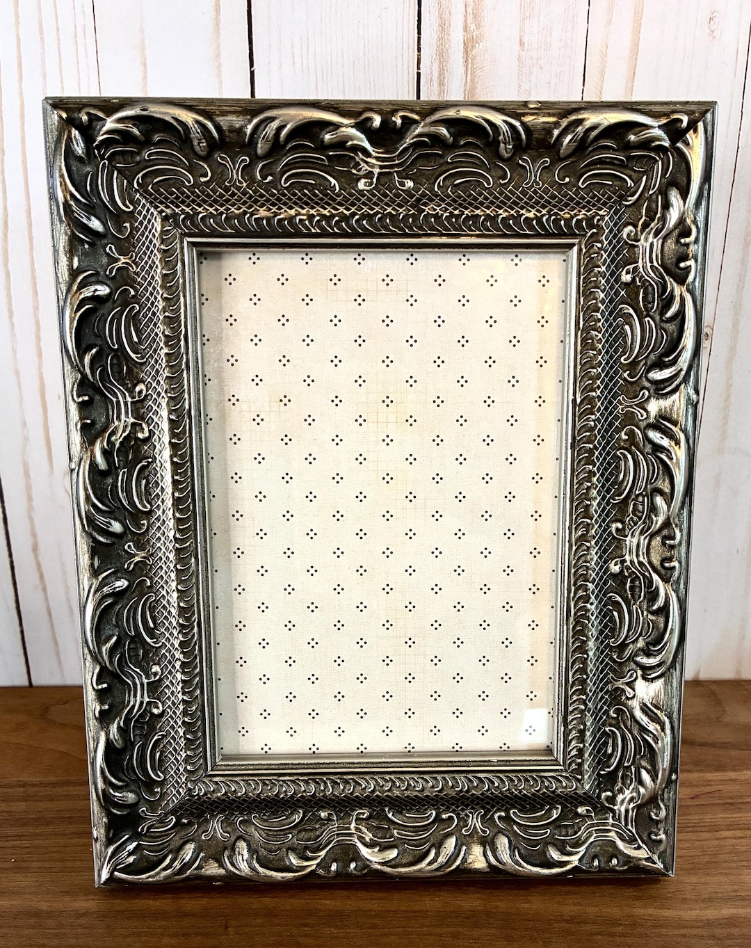 Vintage Silver Brocade Photo Frame: Antiqued Wood, 5x7, Wall or ...