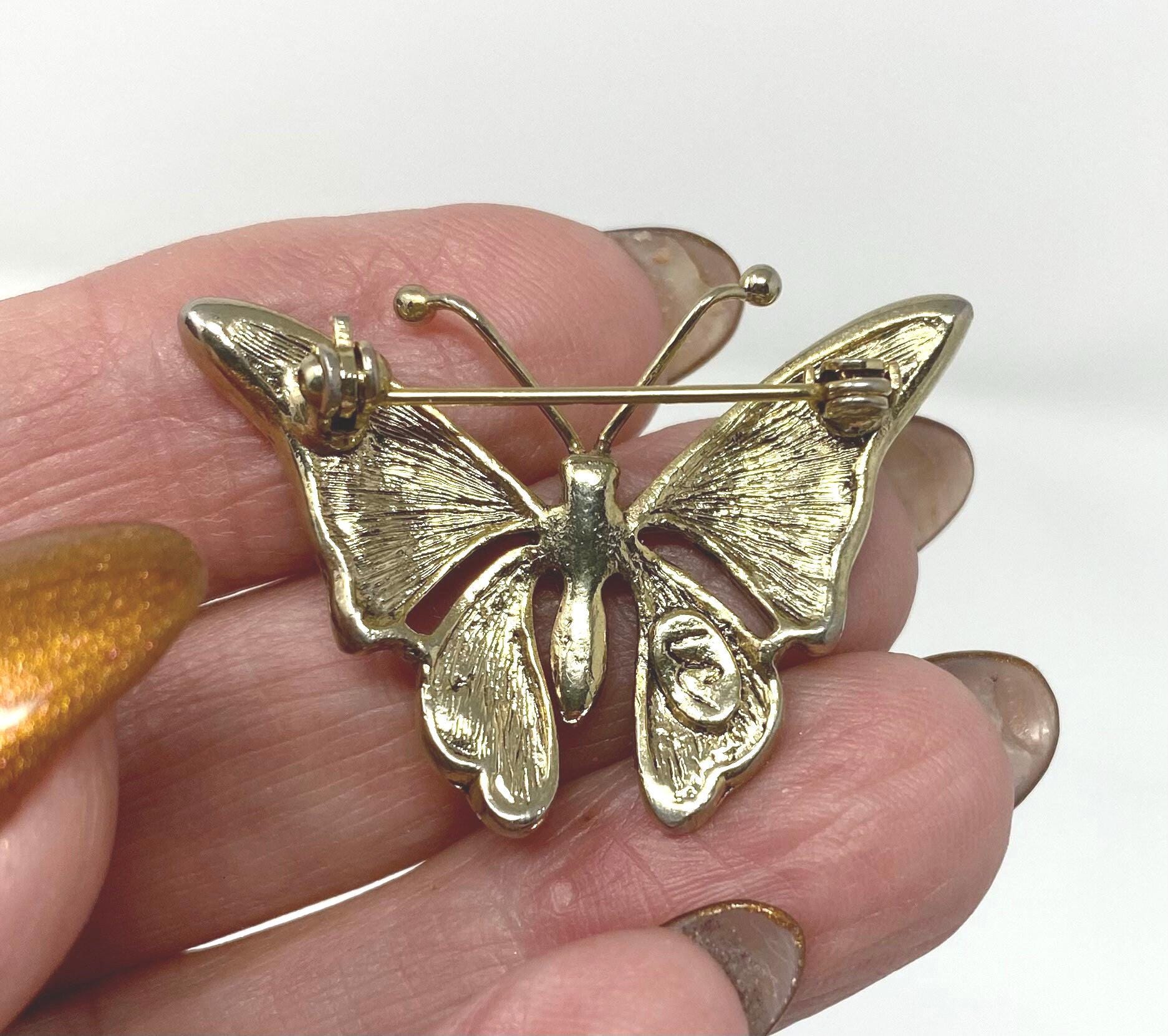 Rhinestone Enamel Butterfly Brooch Signed LC Liz Claiborne Designer Pin ...