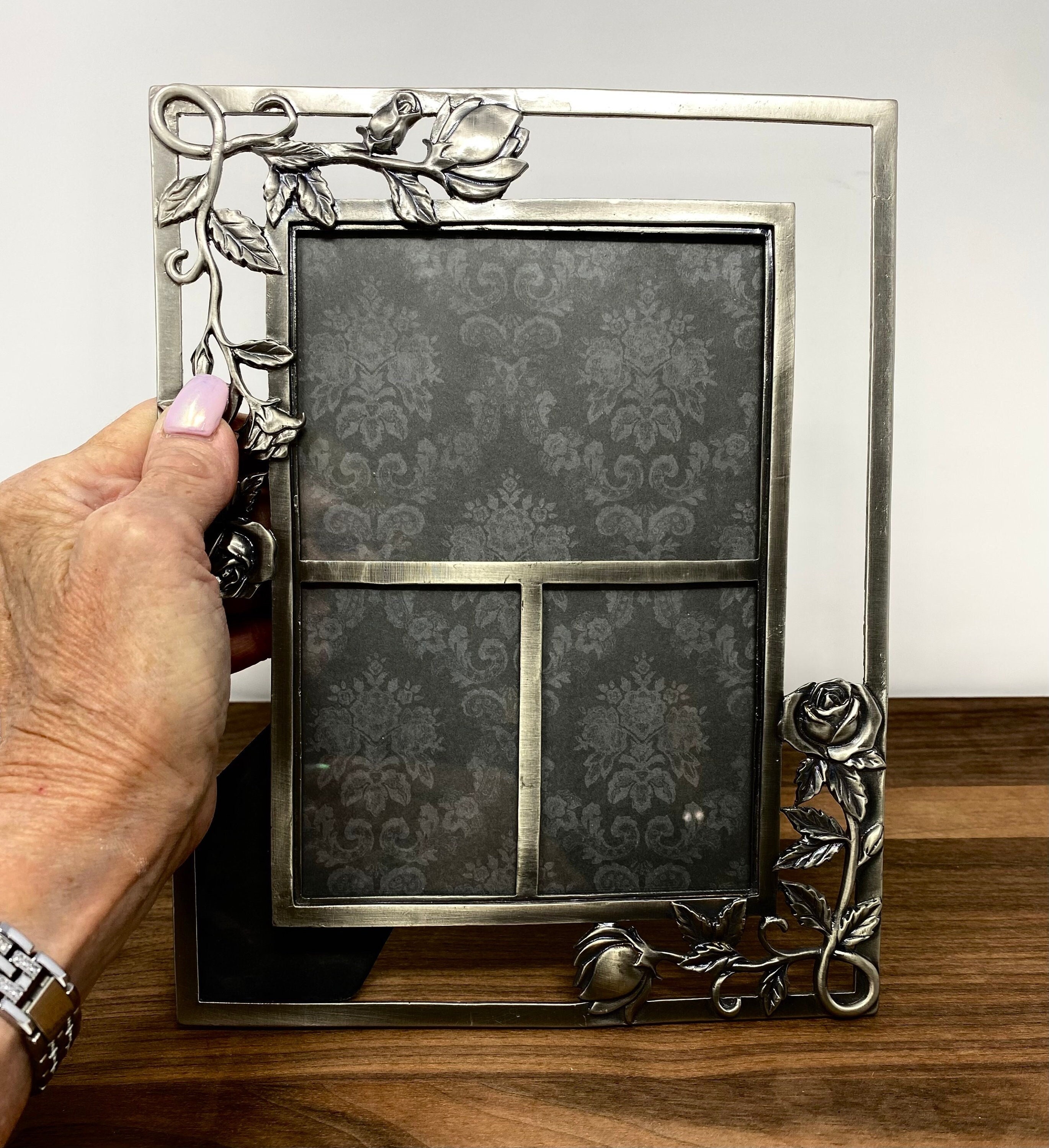 Silver Metal Multi Photo Triple Collage Floral Design Frame Holds 3 ...