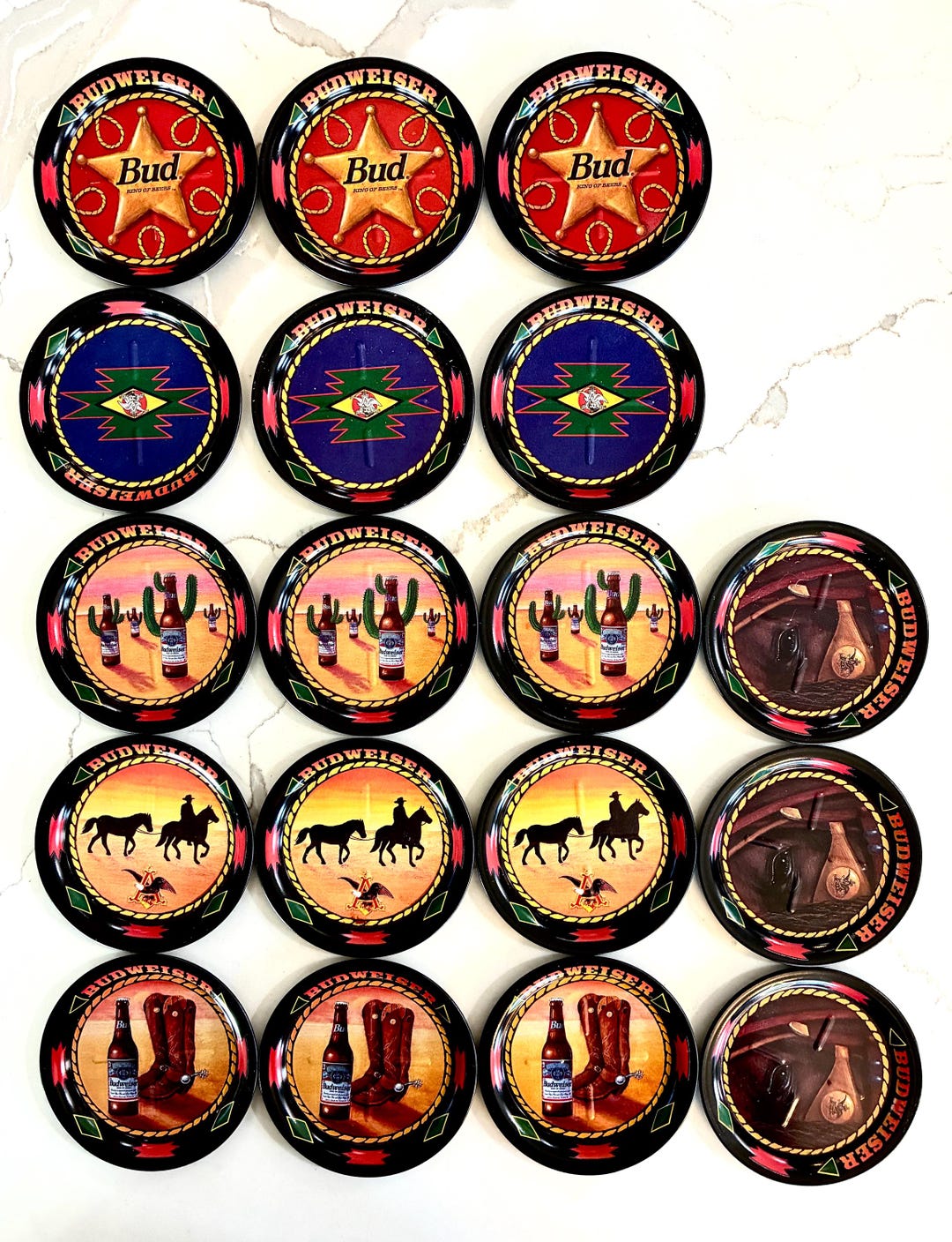 1997 Budweiser Beer Anheuser Busch Western Series Metal Coasters 3.5 ...