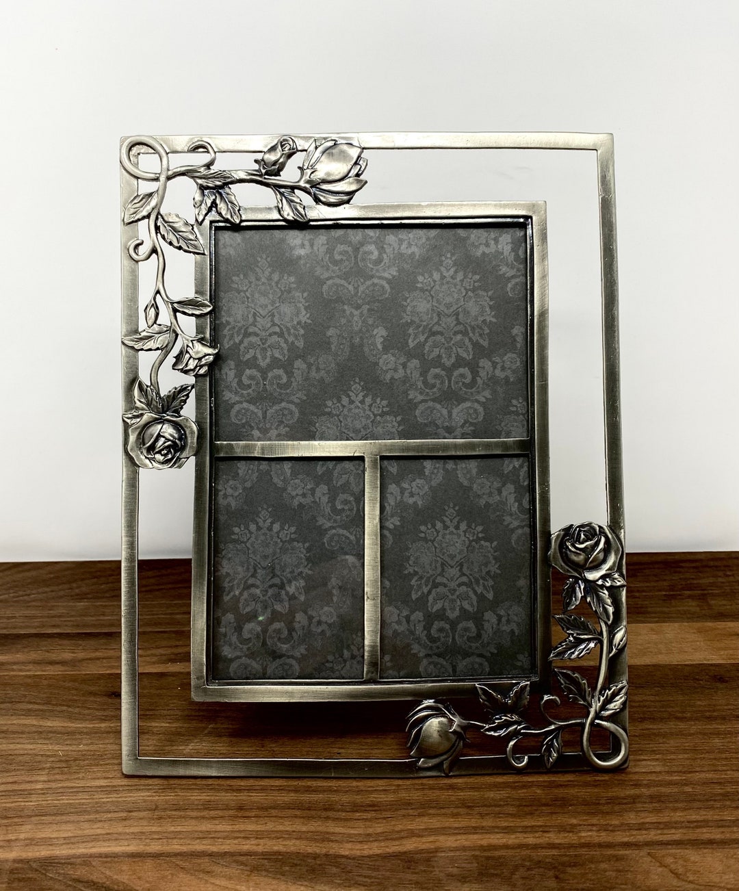 Silver Metal Multi Photo Triple Collage Floral Design Picture Frame ...