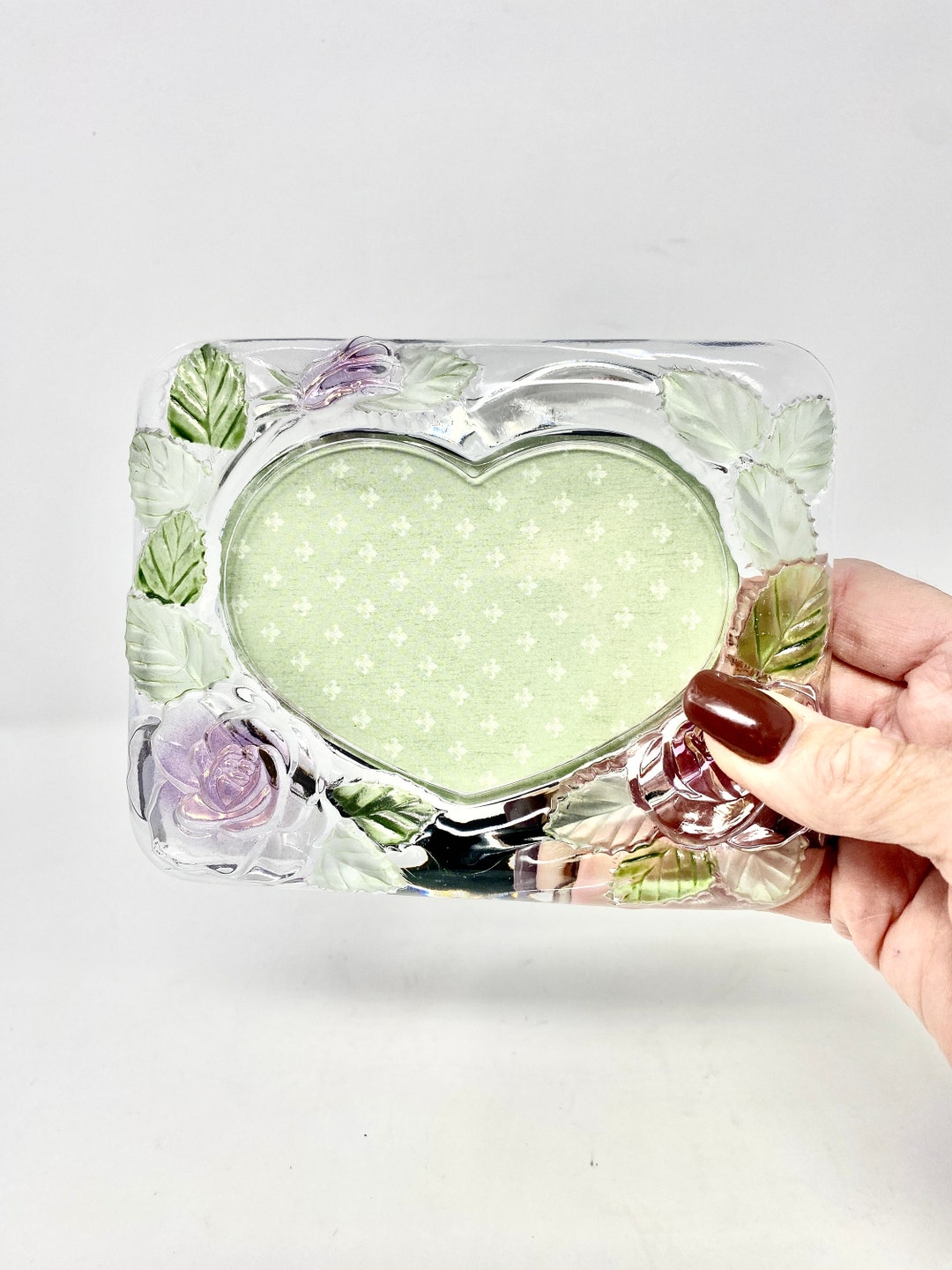 Crystal Heart 2.5 X 3.5 Frame Raised Roses Soft Pink Green Design ...