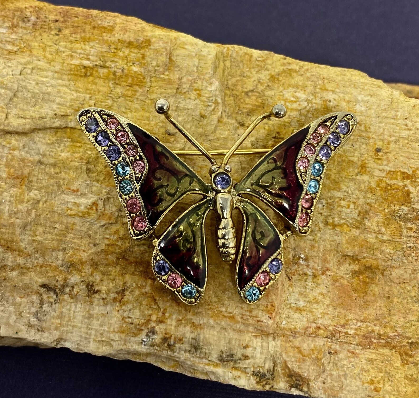 Rhinestone Enamel Butterfly Brooch Signed LC Liz Claiborne Designer Pin ...