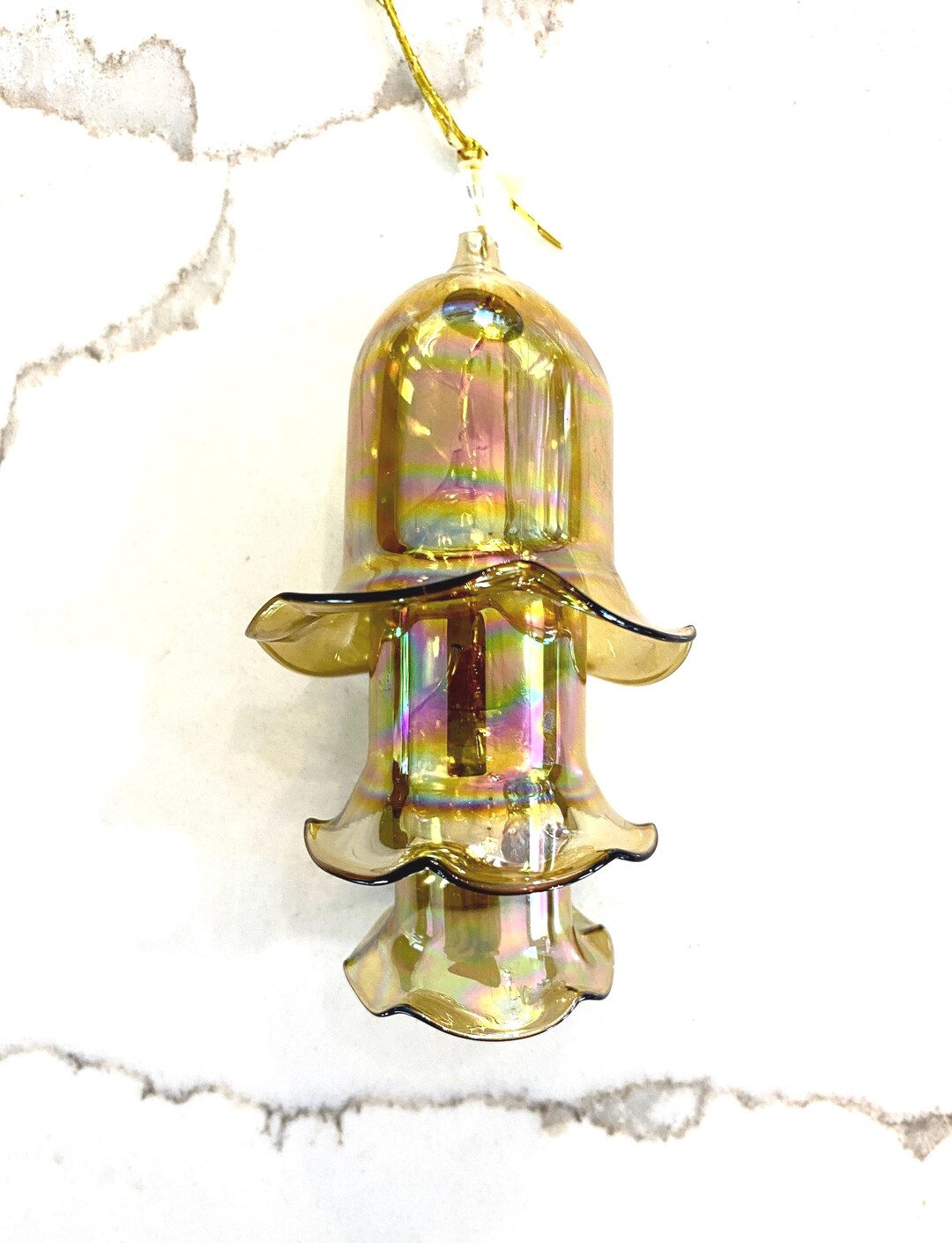Vintage Tiered Amber Glass Bell Ornament Graduated 3 Tier Nesting Bell ...