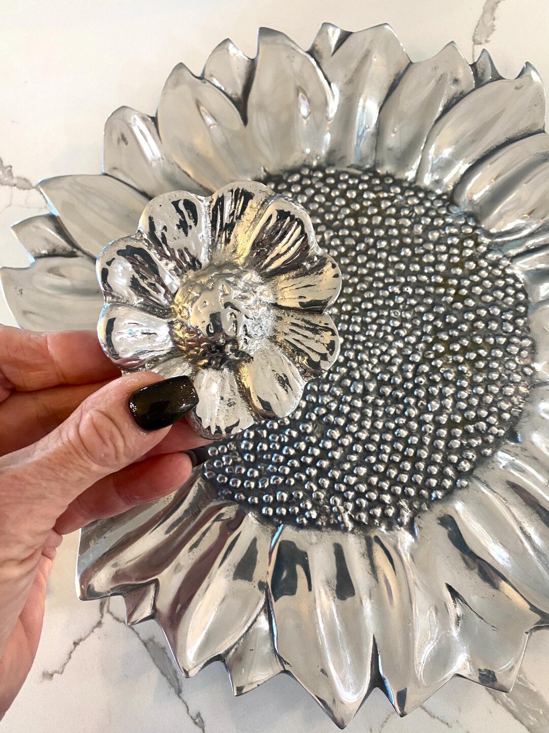 Vintage Polished Pewter Sunflower Serving Plate or Platter by MARIPOSA ...
