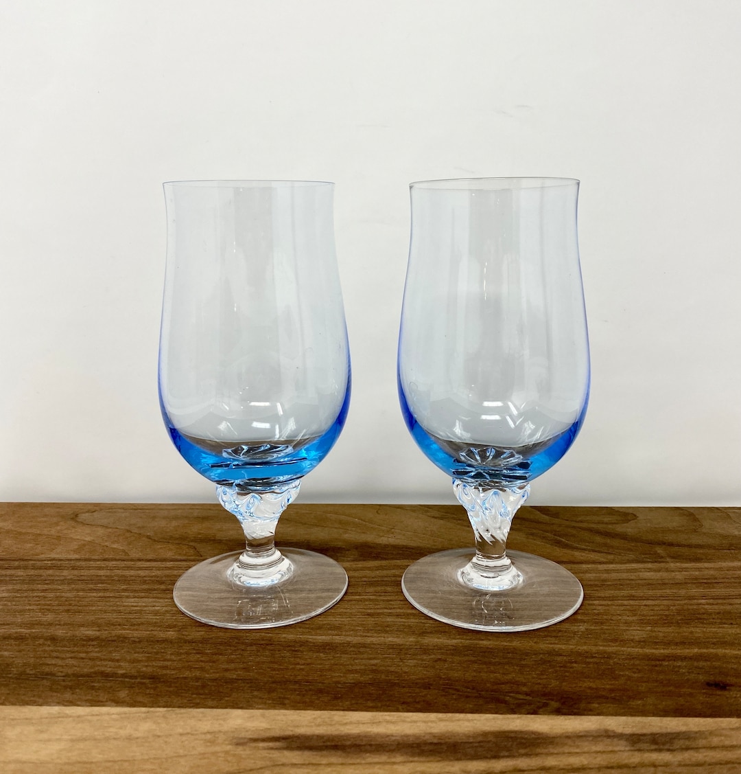 Sasaki Hawthorne Blue Azure Crystal Stemware Set of 2 Iced Tea or Wine ...