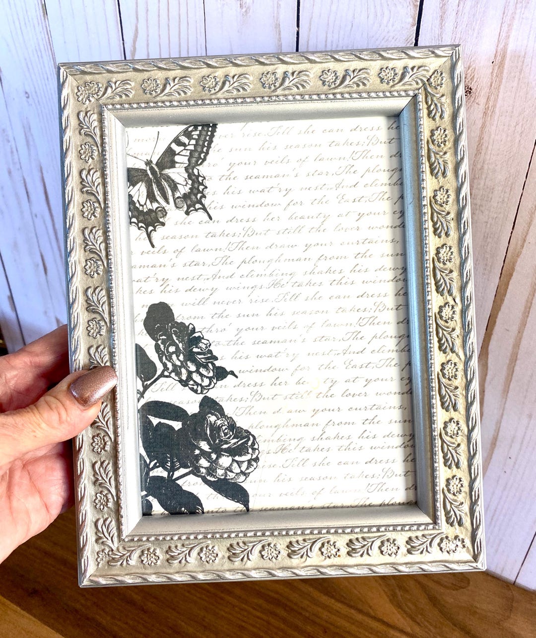 Silver Wooden 5x 7 Picture Frame Brocade Detailing Wall Mount or ...