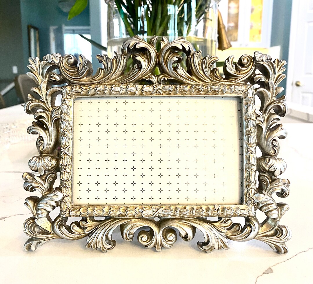 Ornate Rococo Style Wood Resin 4 X 6 Antiqued Silver Tabletop Photo ...
