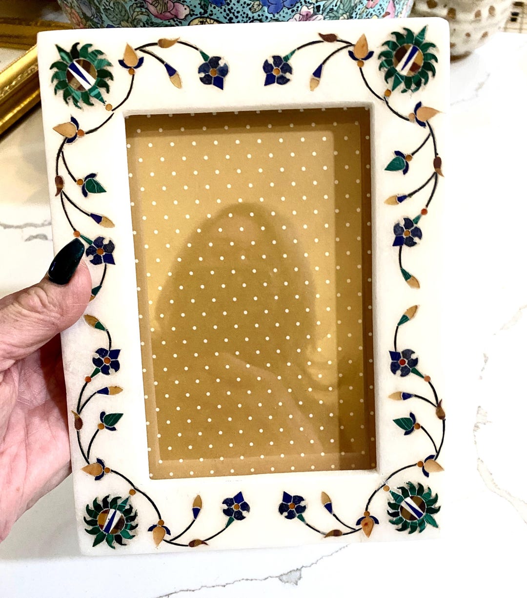 Handmade Marble Photo Frame: Gemstone Inlay Floral Art (4x6 Photo) - Etsy