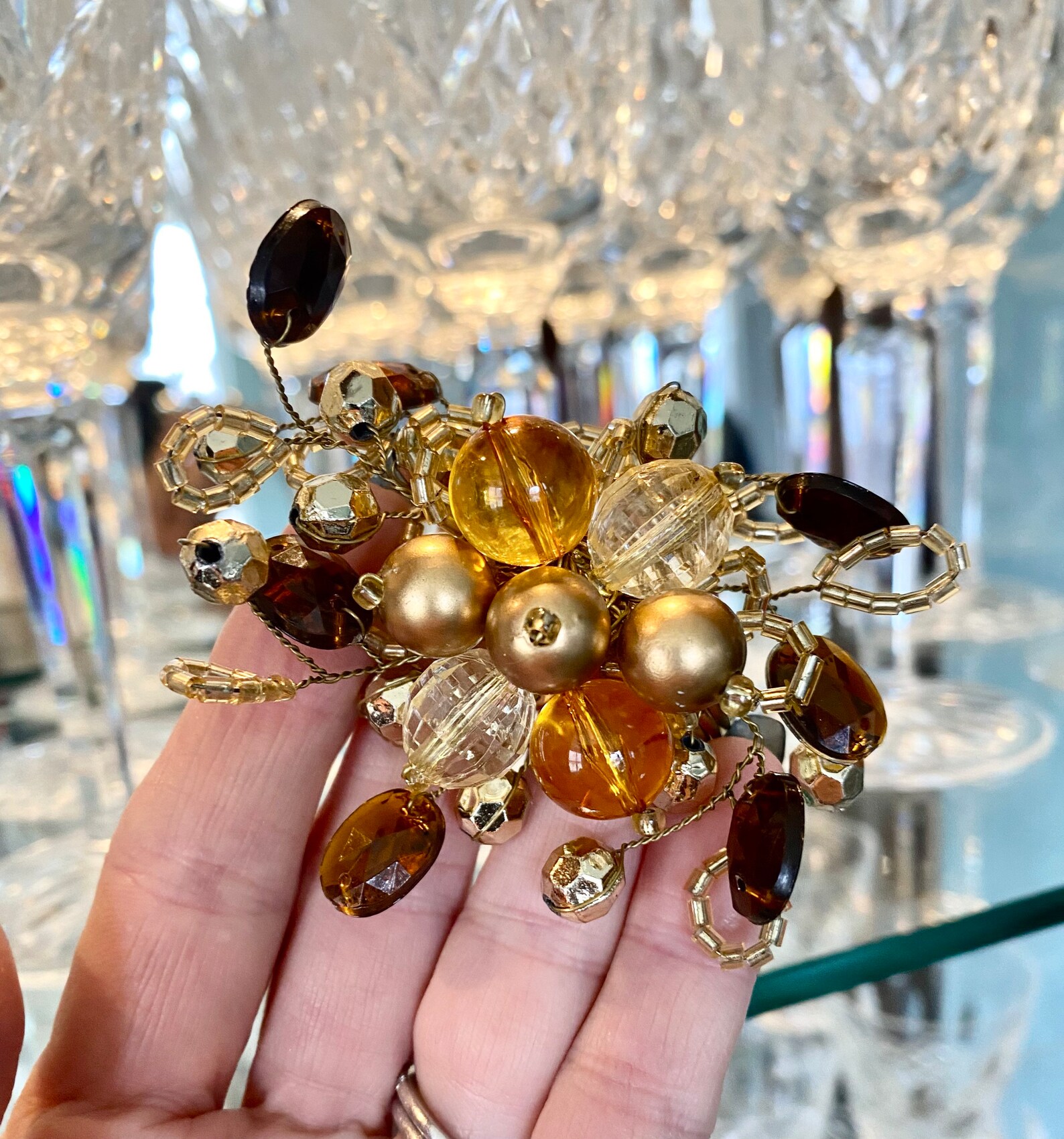 Jeweled Amber and Gold Clusters Napkin Rings Set of 6 Vintage Napkin ...