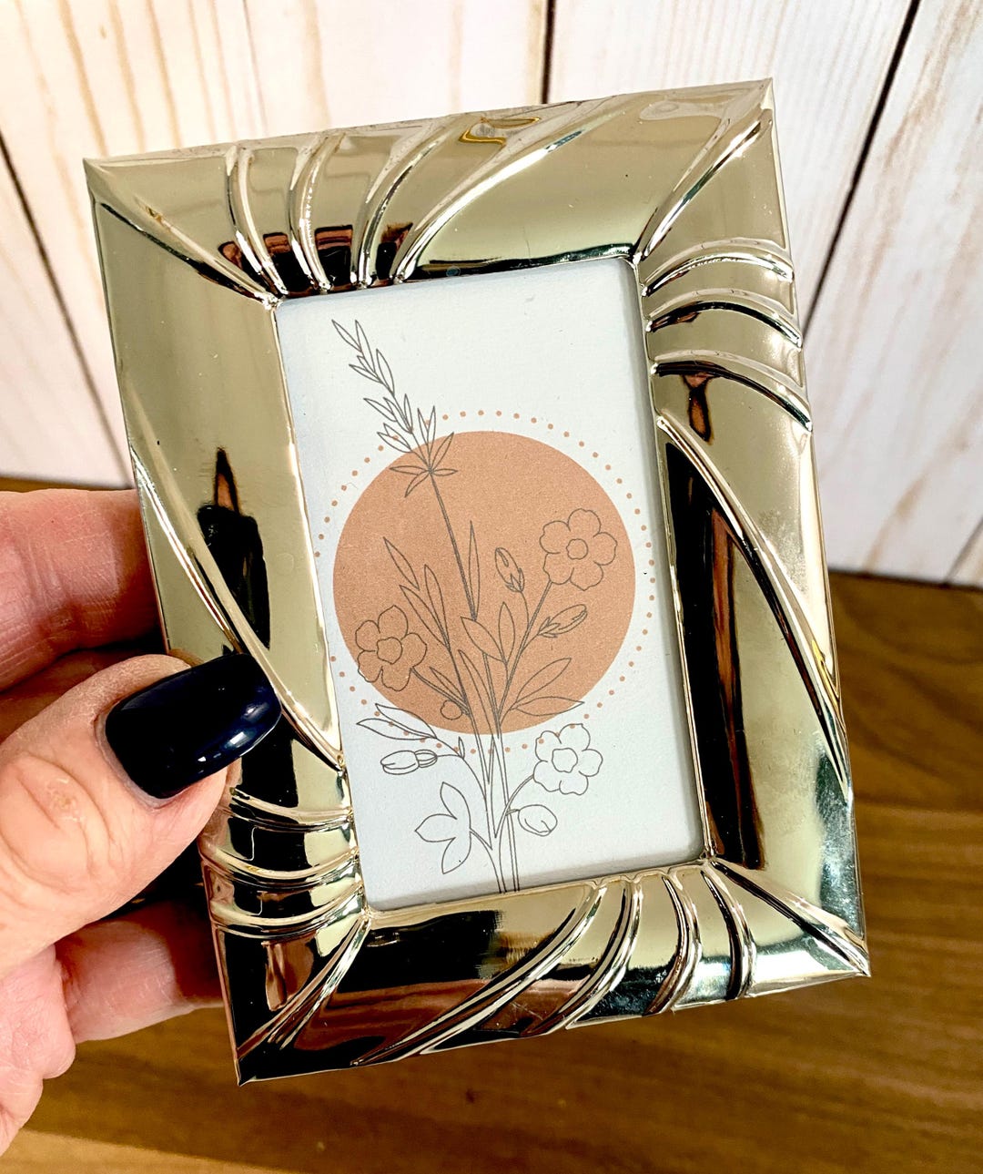 Mini Silver Tone Metal 1.5” X 3” Picture Frame Art Deco Design Black ...