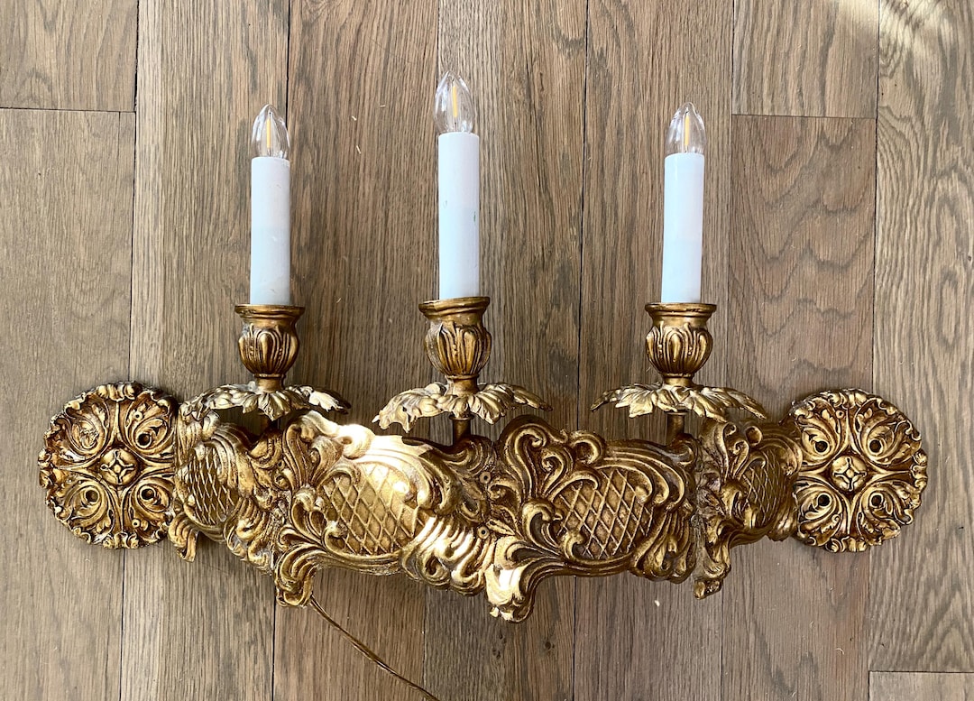 Gold Gilded Rococo Wall Sconce: Early 20th Century Candlestick Lighting ...